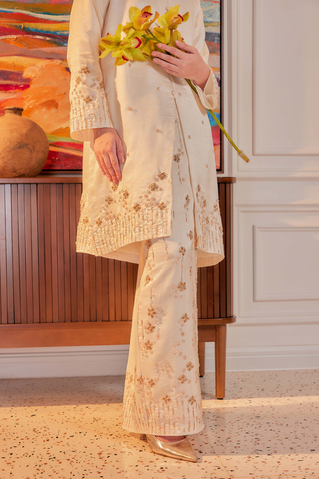 Champagne - Bidasari Beaded Bunga Tabur Motif Kebarung (Fully Lined ...