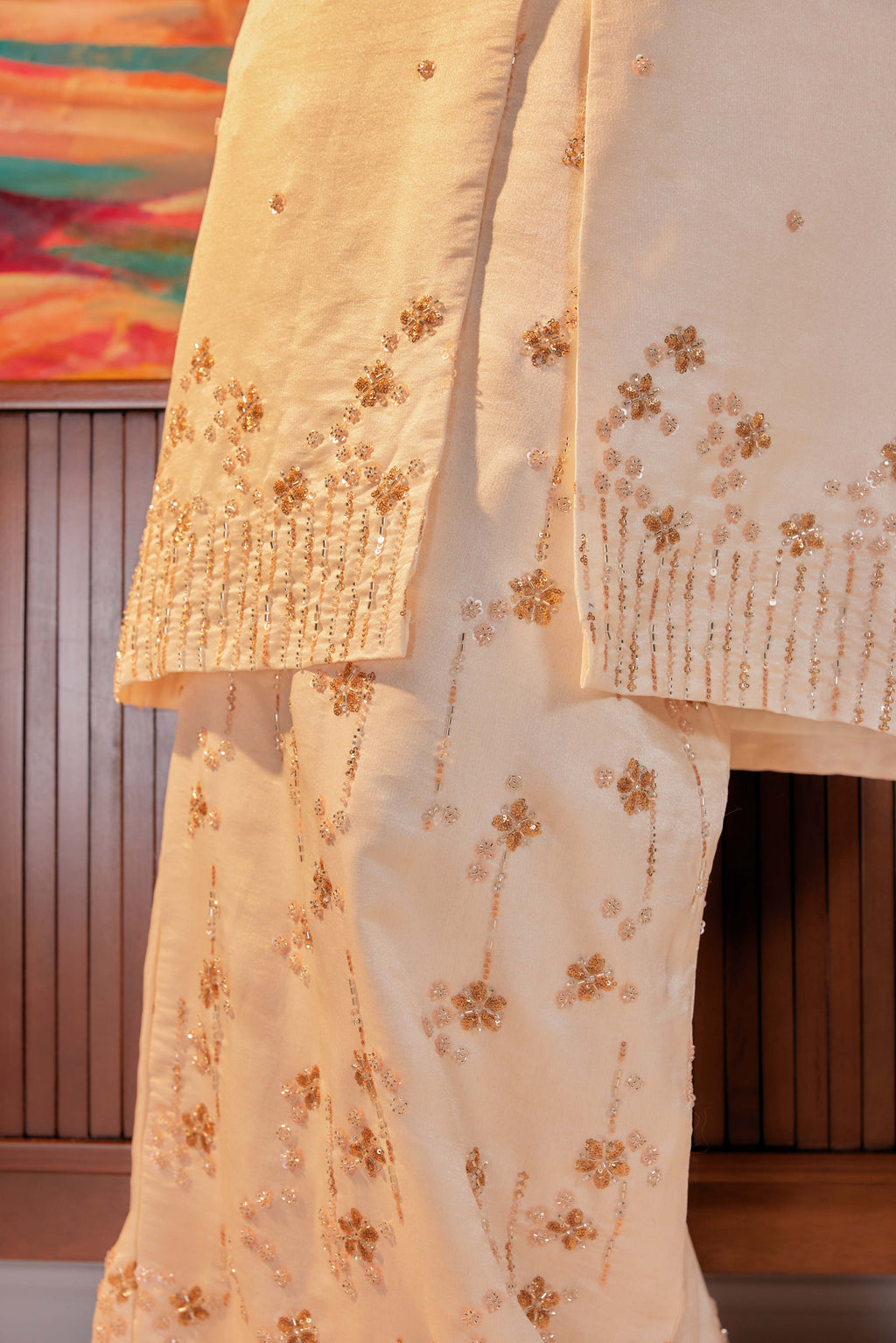 Champagne - Bidasari Beaded Bunga Tabur Motif Kebarung (Fully Lined ...