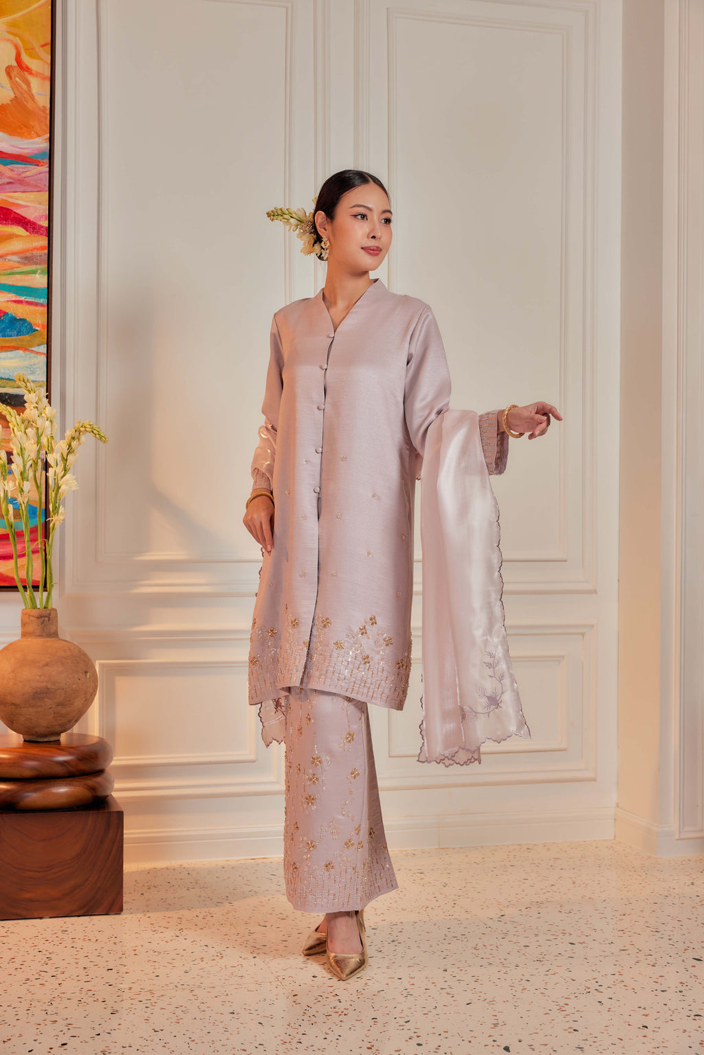 Heirloom Lilac - Bidasari Beaded Bunga Tabur Motif Kebarung (Fully Lin ...