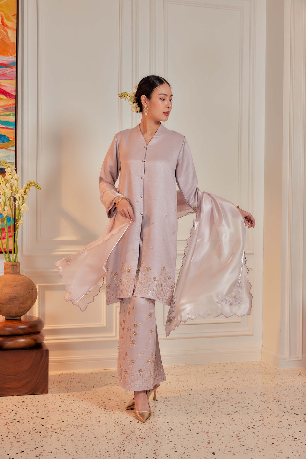 Heirloom Lilac - Bidasari Beaded Bunga Tabur Motif Kebarung (Fully Lin ...