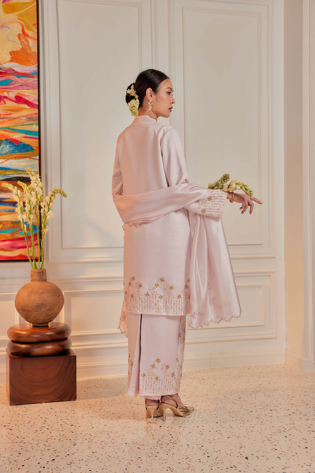 Petal Pink - Bidasari Beaded Bunga Tabur Motif Kebarung (Fully Lined ...