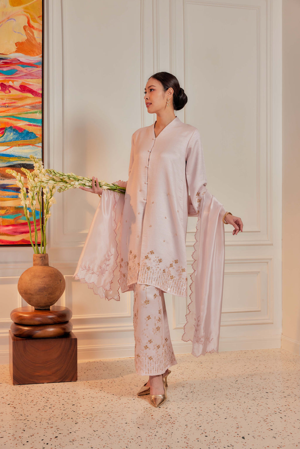 Petal Pink - Bidasari Beaded Bunga Tabur Motif Kebarung (Fully Lined ...