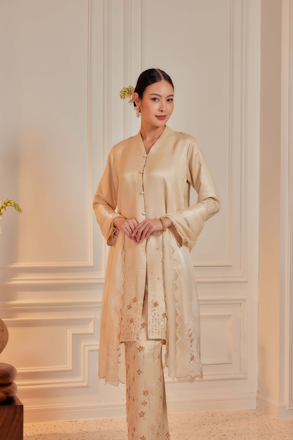 Champagne - Bidasari Beaded Bunga Tabur Motif Kebarung (Fully Lined ...